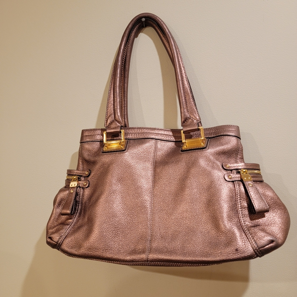 Rare B. Makowsky Rose Gold Metallic Leather Bag - Gem